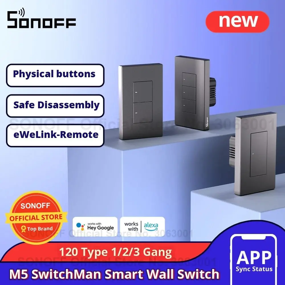 SONOFF M5 SwitchMan – 3-Gang Smart Wall Switch with Push Button, Alexa
