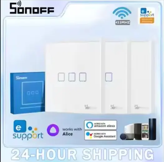 SONOFF T2UK3C TX Smart Wi-Fi Touch Wall Switch - 3 Gang, Alexa